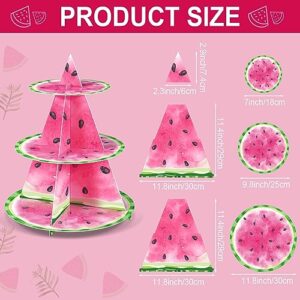 Sliner 3 Tier Watermelon Cupcake Stand Party Decorations Watermelon Theme Cupcake Holder Pink Watermelon Baby Shower Cake Holder Melon Birthday Dessert Stand for Boy Girl Melon Party Baby Shower