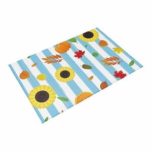 Outdoor Rug 5' x 8', Fall Pumpkin Sunflowers Large Area Rugs for Patio/RV/Deck/Porch/Indoors, Thanksgiving Harvest Blue Stripes Water Absorption Camping Rug Carpet, Lightweight Washable Rug Runners