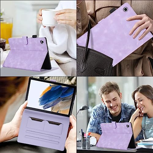 Business Special Butterfly Phonogram Pattern Cover with 2 Credit Card Slots Pencil Holder Kickstand Protective Case for iPad Air 2019/ Pro 10.5" -Purple