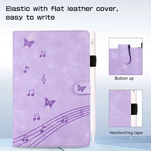 Business Special Butterfly Phonogram Pattern Cover with 2 Credit Card Slots Pencil Holder Kickstand Protective Case for iPad Air 4 2020-Purple