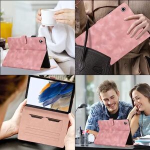 Business Special Butterfly Phonogram Pattern Cover with 2 Credit Card Slots Pencil Holder Kickstand Protective Case for iPad Air 5 2022-Pink