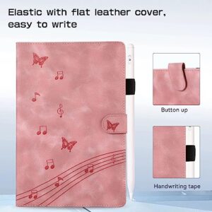 Business Special Butterfly Phonogram Pattern Cover with 2 Credit Card Slots Pencil Holder Kickstand Protective Case for iPad Air 5 2022-Pink