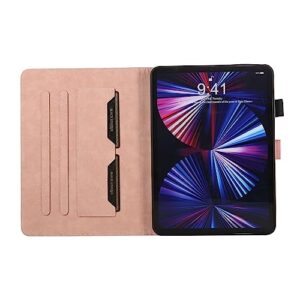 Business Special Butterfly Phonogram Pattern Cover with 2 Credit Card Slots Pencil Holder Kickstand Protective Case for iPad Air 5 2022-Pink