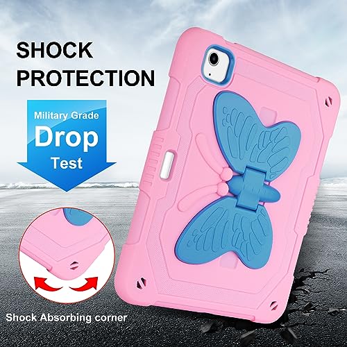 for iPad Air 5th/4th Generation Case with Screen Protector,iPad Pro 11 Inch Case Butterfly Stand Strap Cute Dolls Pencil Holder Kids Hard Cover for iPad Air 4th 5th 10.9/iPad Pro 11 2022-Pink Blue