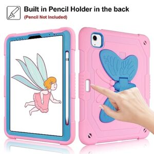 for iPad Air 5th/4th Generation Case with Screen Protector,iPad Pro 11 Inch Case Butterfly Stand Strap Cute Dolls Pencil Holder Kids Hard Cover for iPad Air 4th 5th 10.9/iPad Pro 11 2022-Pink Blue