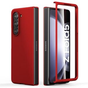 redluckstar case for samsung galaxy z fold 5,thin slim fit matte pc with non-slip built in screen protector full-body protection built in screen protection phone cover for galaxy z fold 5 (red)