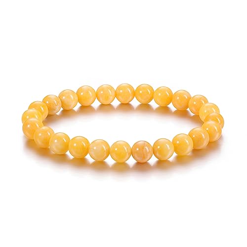 Jovivi Natural Citrine Bracelet - Semi Precious Round Stone Beads Stretch Bracelet - 8mm Handmade Gemstone Beaded Healing Crystals Bracelet for Women Men 6.5"