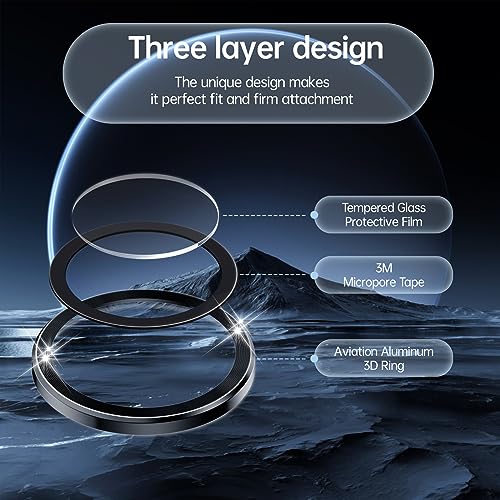 Vizvera for Samsung Galaxy Z Flip 5 Camera Lens Protector, Metal Ring 9H-Tempered Glass Camera Cover HD Clearly Anti-Scratch Individual Ring with Installation Tray-Black