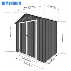 YOFE Outdoor Storage Sheds,6x4FT Outdoor Metal Storage Shed with Base Frame,Storage House with Air Vent,Lockable Door and Sloped Roof for Backyard Garden, Patio, Lawn (Grey)