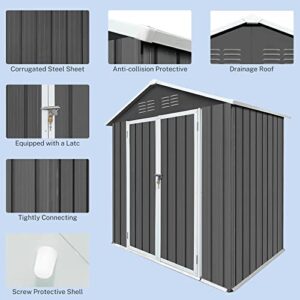 YOFE Outdoor Storage Sheds,6x4FT Outdoor Metal Storage Shed with Base Frame,Storage House with Air Vent,Lockable Door and Sloped Roof for Backyard Garden, Patio, Lawn (Grey)