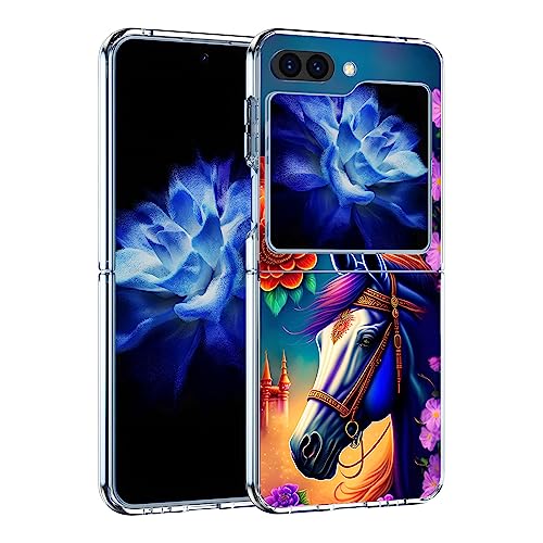 Bcov Galaxy Z Flip 5 Case,Colorful Horse Flowers Anti-Scratch Solid Hard case Protective Shookproof Phone Cover for Samsung Galaxy Z Flip 5