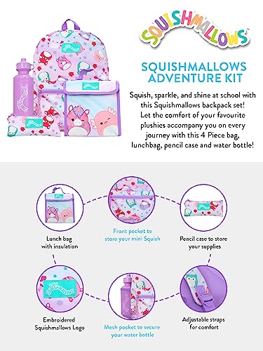 Squishmallows School Bag 4 Piece Set | Kids Backpack And Lunch Bag Set With Pencil Case And Water Bottle | Children's Backpacks | Official Merchandise