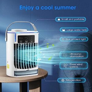 Mini Air Conditioner - 500ml Mini Portable Ac Unit - Mini Air Conditioner 3 wind speed, 3 Mist Modes - Evaporative Personal Cooler Humidifier for Room/Office/Camping/Table Car