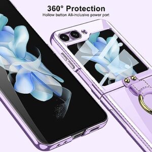 DEMCERT for Galaxy Z Flip 5 Phone Case with Ring, Ultra-Thin Folding Screen Samsung Flip 5 Case Protective Cover with Ring, Separate Tempered Film for Samsung Galaxy Z Flip 5 2023 (Purple)