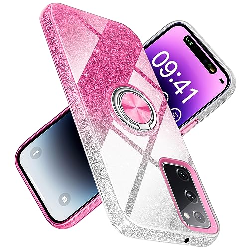 JUNAUTTB for Samsung Galaxy S20 FE 5G Case with Ring Stand Magnetic Kickstand,Glitter Sparkly,for Girls Women,TPU Cover and Hard PC Protective Slim Fit Case 6.5in Pink JUS02-02