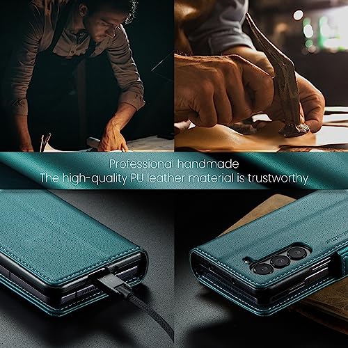 Taneny Case for Samsung Galaxy Z Fold 5 Case (2023),PU Leather Wallet Flip Folio Case with Card Holder RFID Blocking Kickstand Shockproof Phone Cover for Samsung Galaxy Z Fold 5 5G 2023 (Teal)