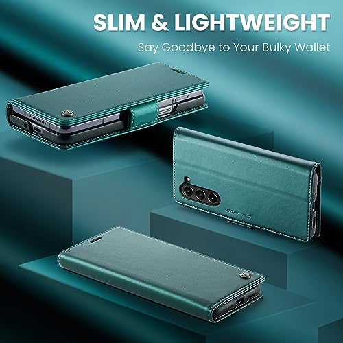 Taneny Case for Samsung Galaxy Z Fold 5 Case (2023),PU Leather Wallet Flip Folio Case with Card Holder RFID Blocking Kickstand Shockproof Phone Cover for Samsung Galaxy Z Fold 5 5G 2023 (Teal)