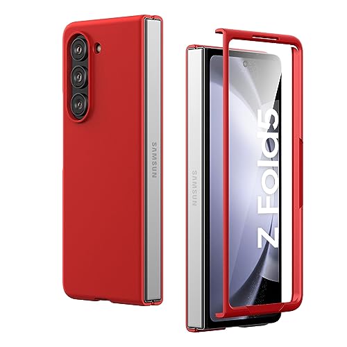 Cresee Case for Samsung Galaxy Z Fold 5 (2023) with Cover Screen Protector, Thin Hard PC Phone Case for Galaxy Z Fold5 - Red