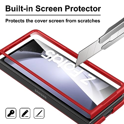 Cresee Case for Samsung Galaxy Z Fold 5 (2023) with Cover Screen Protector, Thin Hard PC Phone Case for Galaxy Z Fold5 - Red