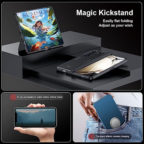 for Samsung Z-Fold-5 Case: [Hidden Kickstand][Wireless Charging] Slim Hinge Protection Lightweight Stand Case with Screen Protector- Protective Phone Cover for Samsung Galaxy Z Fold 5 5G 2023