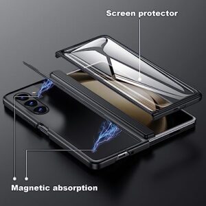 for Samsung Z-Fold-5 Case: [Hidden Kickstand][Wireless Charging] Slim Hinge Protection Lightweight Stand Case with Screen Protector- Protective Phone Cover for Samsung Galaxy Z Fold 5 5G 2023