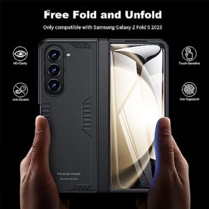 for Samsung Z-Fold-5 Case: [Hidden Kickstand][Wireless Charging] Slim Hinge Protection Lightweight Stand Case with Screen Protector- Protective Phone Cover for Samsung Galaxy Z Fold 5 5G 2023