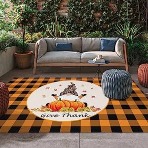 Outdoor Patio Rugs Pumpkin Sunflowers Fallen Leaves Outdoor Area Rug Orange Checkered Non-Slip Backyard/Camping RV Rug/Deck/Porch Rug Front Door Floor Mat Carpet,5x8ft,