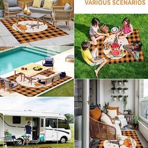 Outdoor Patio Rugs Pumpkin Sunflowers Fallen Leaves Outdoor Area Rug Orange Checkered Non-Slip Backyard/Camping RV Rug/Deck/Porch Rug Front Door Floor Mat Carpet,5x8ft,