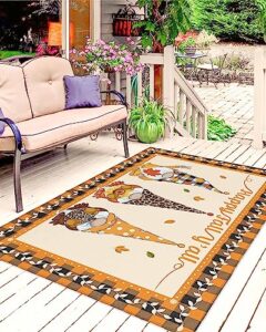 fall outdoor patio rugs maple leaf sunflower pumpkin outdoor area rug orange plaid buffalo non-slip backyard/camping rv rug/deck/porch rug front door floor mat carpet,4x6ft,