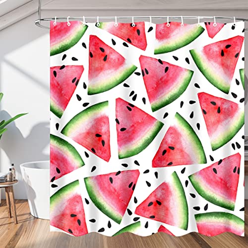 XMNYGJ Shower Curtain Red Pink Watermelon Shower Curtain Set with 12 Plastic Hooks Waterproof Fabric Bath Curtains for Bathroom Decor Machine Washable 72 x 72 Inches