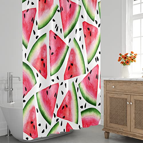 XMNYGJ Shower Curtain Red Pink Watermelon Shower Curtain Set with 12 Plastic Hooks Waterproof Fabric Bath Curtains for Bathroom Decor Machine Washable 72 x 72 Inches