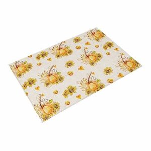 Outdoor Patio Rugs Fall Pumpkin with Sunflowers Outdoor Area Rug Fallen Leaves Non-Slip Backyard/Camping RV Rug/Deck/Porch Rug Front Door Floor Mat Carpet,4x6ft,