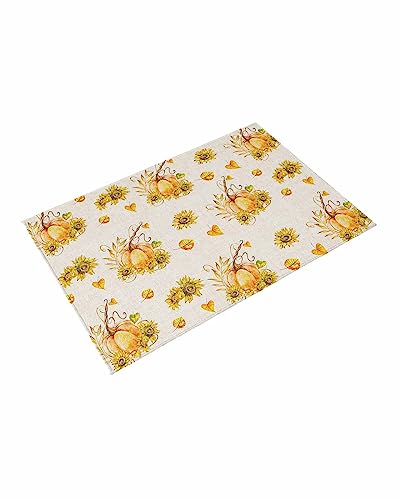 Outdoor Patio Rugs Fall Pumpkin with Sunflowers Outdoor Area Rug Fallen Leaves Non-Slip Backyard/Camping RV Rug/Deck/Porch Rug Front Door Floor Mat Carpet,4x6ft,