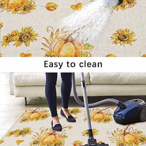 Outdoor Patio Rugs Fall Pumpkin with Sunflowers Outdoor Area Rug Fallen Leaves Non-Slip Backyard/Camping RV Rug/Deck/Porch Rug Front Door Floor Mat Carpet,4x6ft,