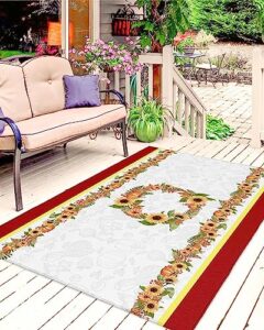 fall outdoor patio rugs sunflower pumpkin maple leaf outdoor area rug harvest wreath non-slip backyard/camping rv rug/deck/porch rug front door floor mat carpet,5x8ft,