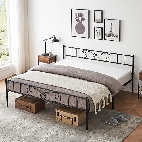 IDEALHOUSE King Bed Frame Platform with Headboard and Footboard Metal Bed Mattress Foundation with Storage No Box Spring Needed Black