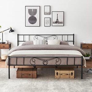 IDEALHOUSE King Bed Frame Platform with Headboard and Footboard Metal Bed Mattress Foundation with Storage No Box Spring Needed Black