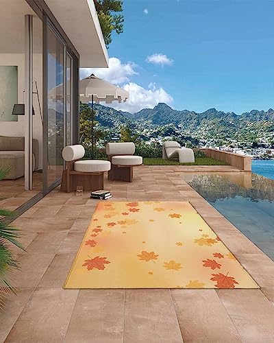 Thanksgiving Outdoor Rug, Large Floor Mat Day Dreamlike Maple Leaf Non Slip Area Rug Rubber Backing Quick Dry Clearance Carpet for Camping Rugs, Patio, Garden, Lawn, Deck, Porch, 6' x 9'