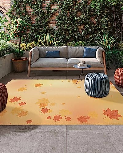 Thanksgiving Outdoor Rug, Large Floor Mat Day Dreamlike Maple Leaf Non Slip Area Rug Rubber Backing Quick Dry Clearance Carpet for Camping Rugs, Patio, Garden, Lawn, Deck, Porch, 6' x 9'