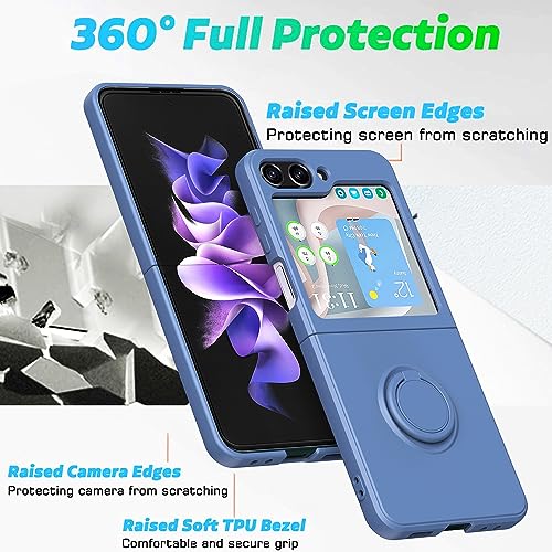 Hongxinyu for Samsung Galaxy Z Flip5 5G 2023 Case,Slim Liquid Silicone Couple Ring Kickstand Soft Anti-Scratch Microfiber Lining Protection Bumper Case for Galaxy Z Flip5 (Purple)