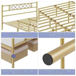 Yaheetech Metal Platform King Bed Frame Mattress Foundation with Headboard and Footboard No Box Spring Needed Under Bed Storage Steel Slats Antique Gold