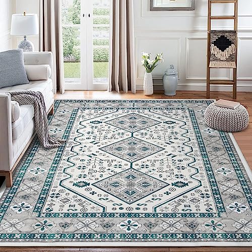 GAOMON Boho Area Rug 8x10 Persian Washable Livingroom Rug, Soft Vintage Boho Gromertic Accent Rugs for Living Room Entryway Dining Room, Non-Slip Non-Shedding Low-Pile Floor Carpet