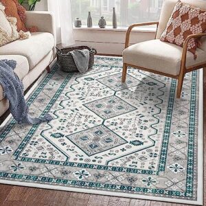 GAOMON Boho Area Rug 8x10 Persian Washable Livingroom Rug, Soft Vintage Boho Gromertic Accent Rugs for Living Room Entryway Dining Room, Non-Slip Non-Shedding Low-Pile Floor Carpet