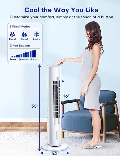 BALKO Evaporative Air Cooler, 35-INCH Windowless Air Conditioner Portable for Room w/Removable Water Tank, Remote & 7H Timer, 60° Oscillation Swamp Cooler, Tower Cooling Fan for Bedroom Home Office