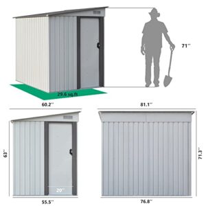 Fingertip WD Outdoor Storage Sheds 4 x 6 FT - Freestanding Outside Steel Shed, Metal Tool Shelter for Storage Lawn Mower, Garbage, Equipment, for Garden, Patio(White)