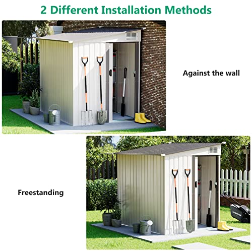 Fingertip WD Outdoor Storage Sheds 4 x 6 FT - Freestanding Outside Steel Shed, Metal Tool Shelter for Storage Lawn Mower, Garbage, Equipment, for Garden, Patio(White)