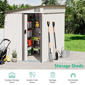 Fingertip WD Outdoor Storage Sheds 4 x 6 FT - Freestanding Outside Steel Shed, Metal Tool Shelter for Storage Lawn Mower, Garbage, Equipment, for Garden, Patio(White)