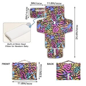 Leopard Portable Baby Changing Pad Diaper Changing Table Pad Waterproof Travel Changing Station Mat with Built-in Pillow for Baby Gifts Stuff Newborn