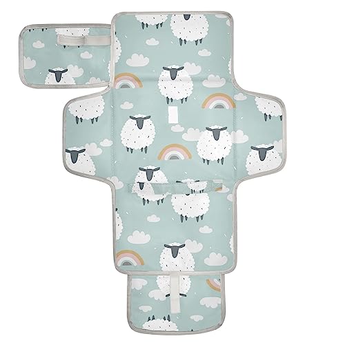 Blue Sheep Portable Baby Changing Pad Diaper Changing Table Pad Foldable Travel Changing Station with Built-in Pillow for Unisex Baby Gifts Newborn