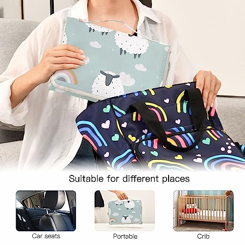 Blue Sheep Portable Baby Changing Pad Diaper Changing Table Pad Foldable Travel Changing Station with Built-in Pillow for Unisex Baby Gifts Newborn